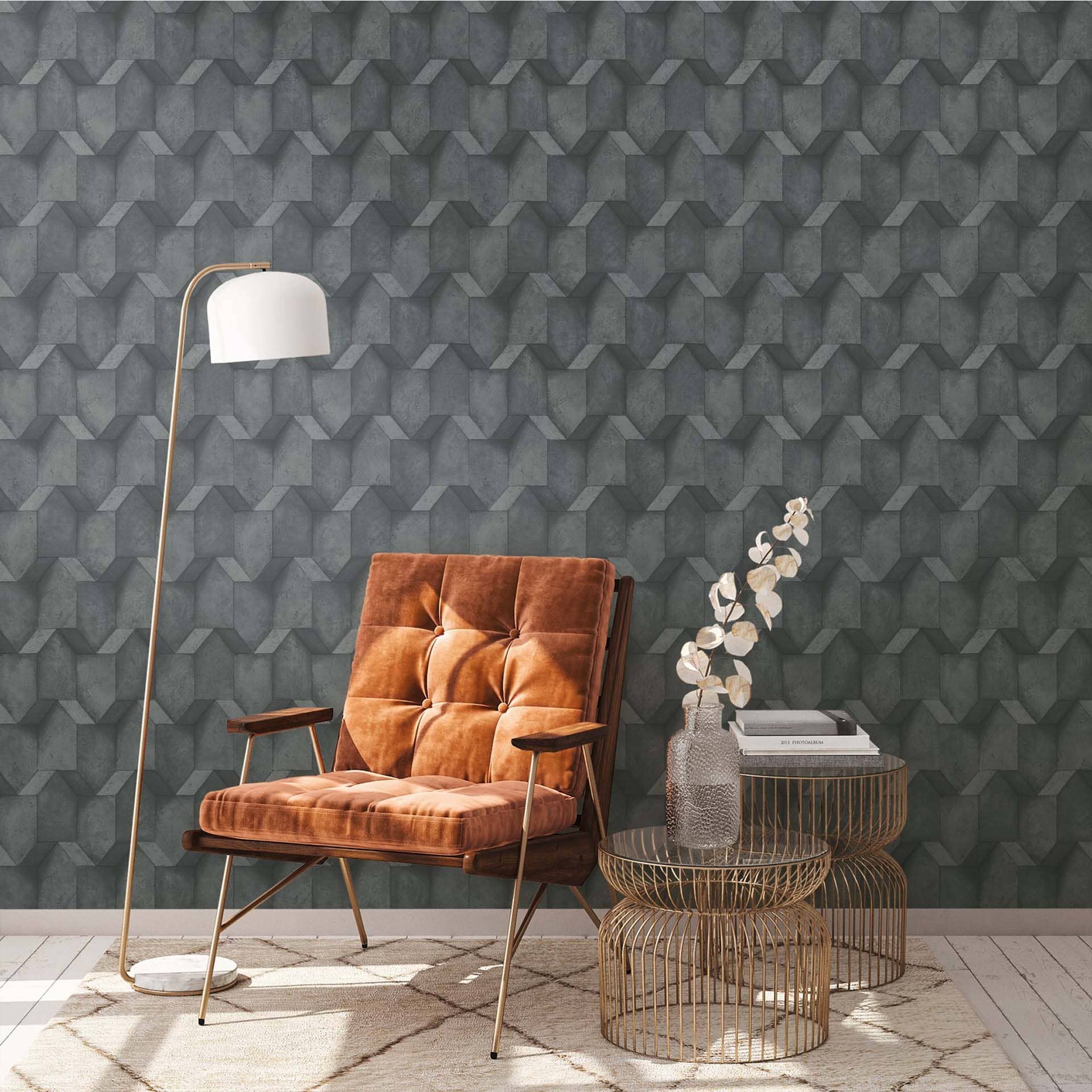 3D-effekt non-woven tapet svart antracit betong utseende mönster tapet ...